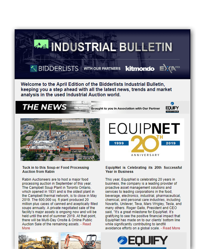 Bidderlists : Our Monthly Newsletter, The Industrial Bulletin Reaches ...